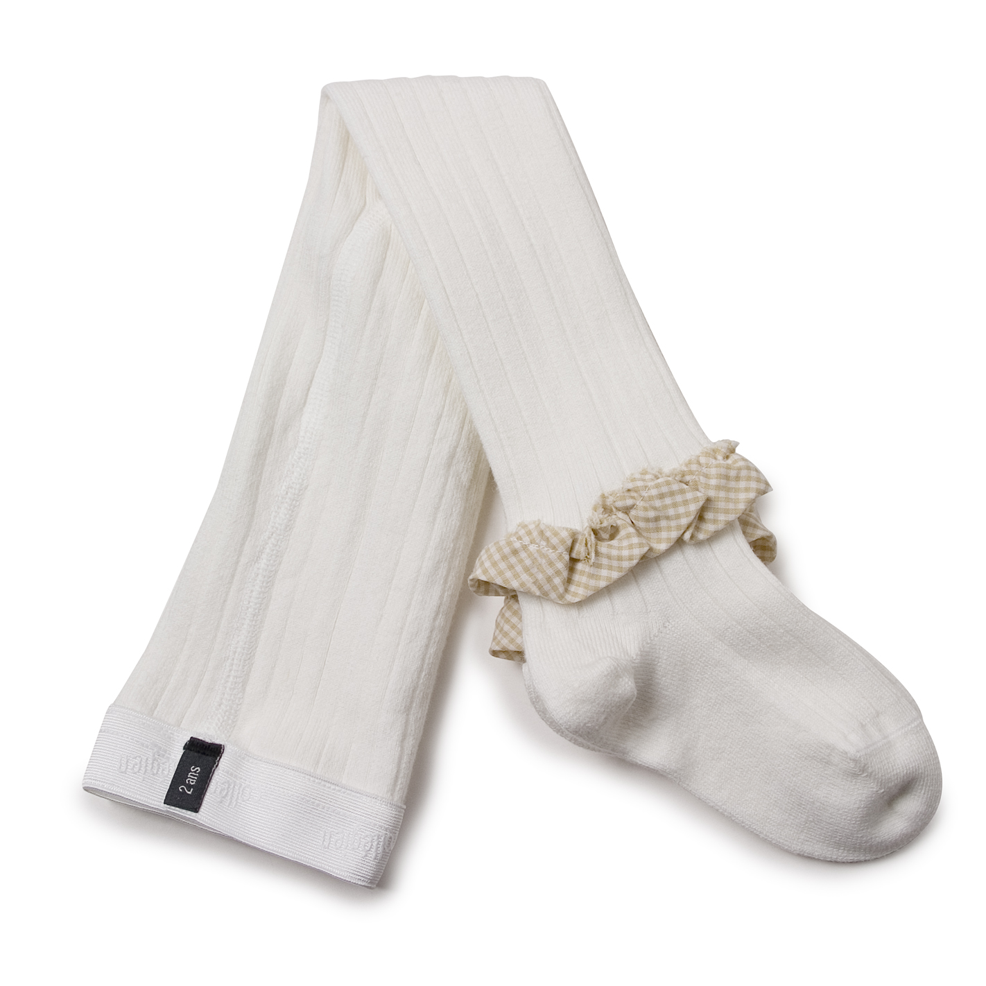 Agathe - Collant a coste con volant a quadretti Vichy - Blanc Neige